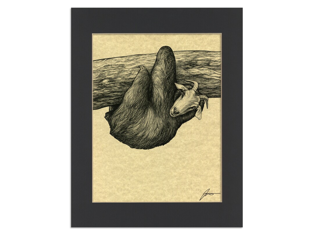 Goth Parchment Print | Goat + Sloth Hybrid Animal Art - Etsy