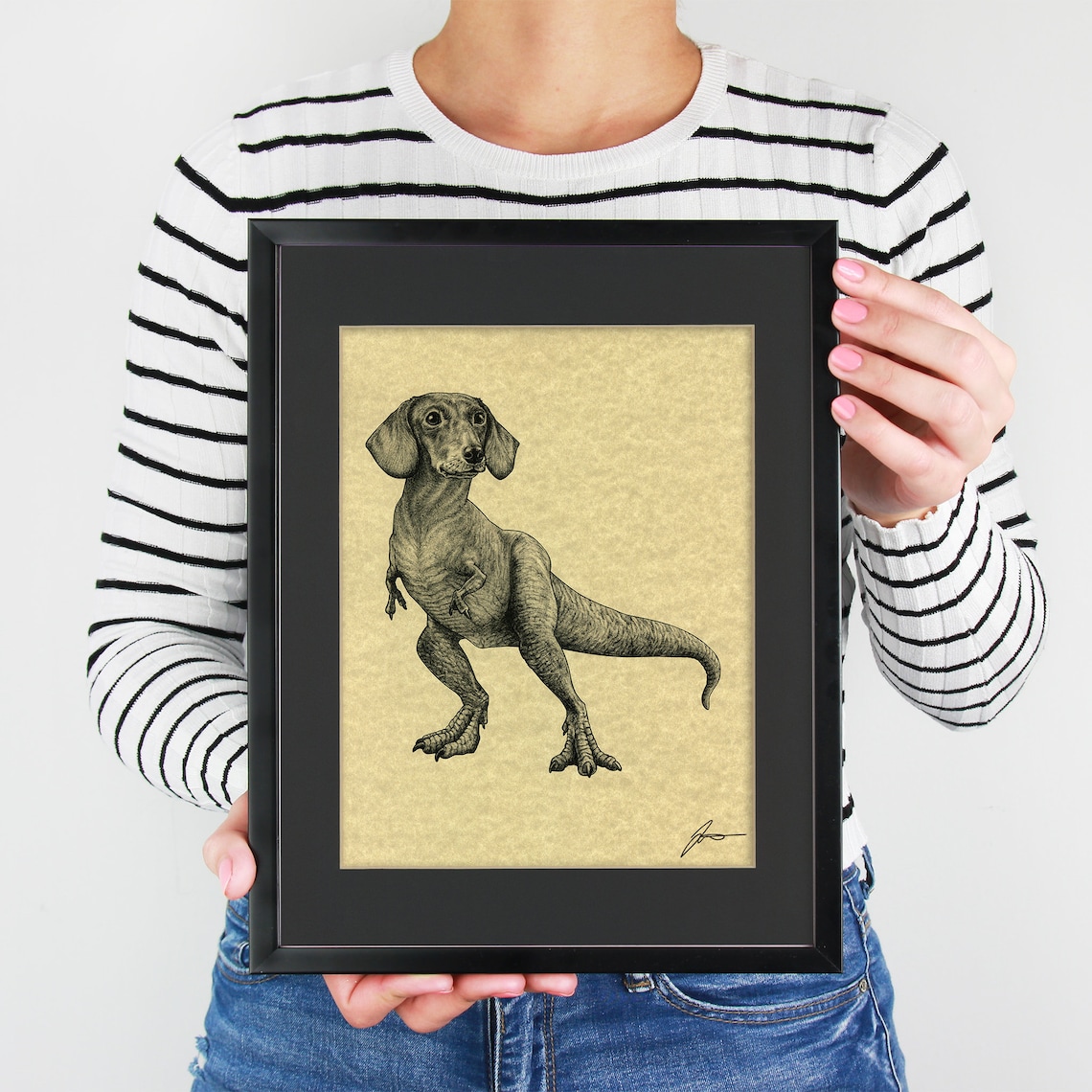 Doxisaurus Parchment Print Dachshund Trex Hybrid Animal - Etsy