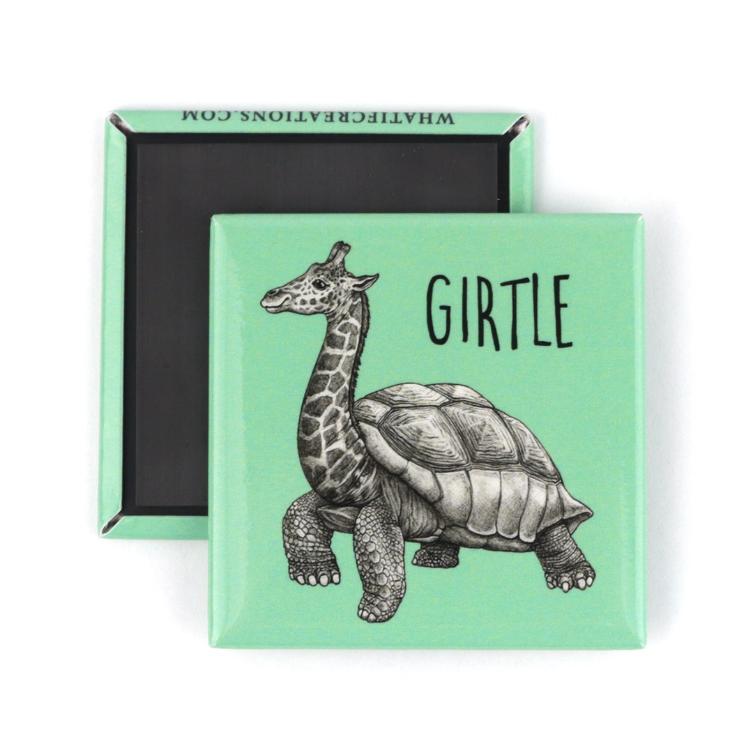 Girtle Fridge Magnet | Giraffe + Turtle Hybrid Animal | 2" Square ...