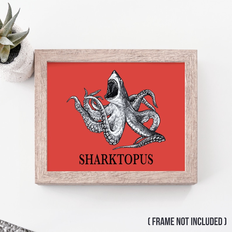 Sharktopus Color Print | Shark + Octopus Hybrid Animal Art - Etsy