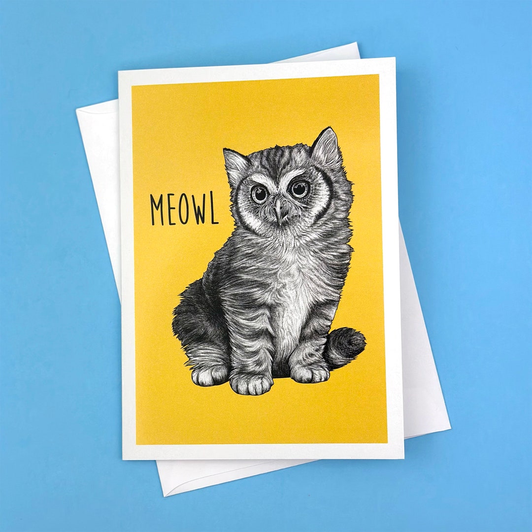 Meowl Greeting Card | Cat + Owl Hybrid Animal | 5x7" - Etsy