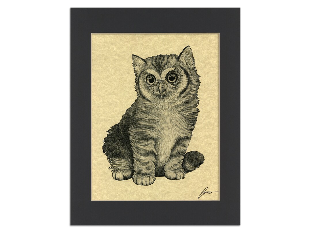 Meowl Parchment Print | Cat + Owl Hybrid Animal Art - Etsy