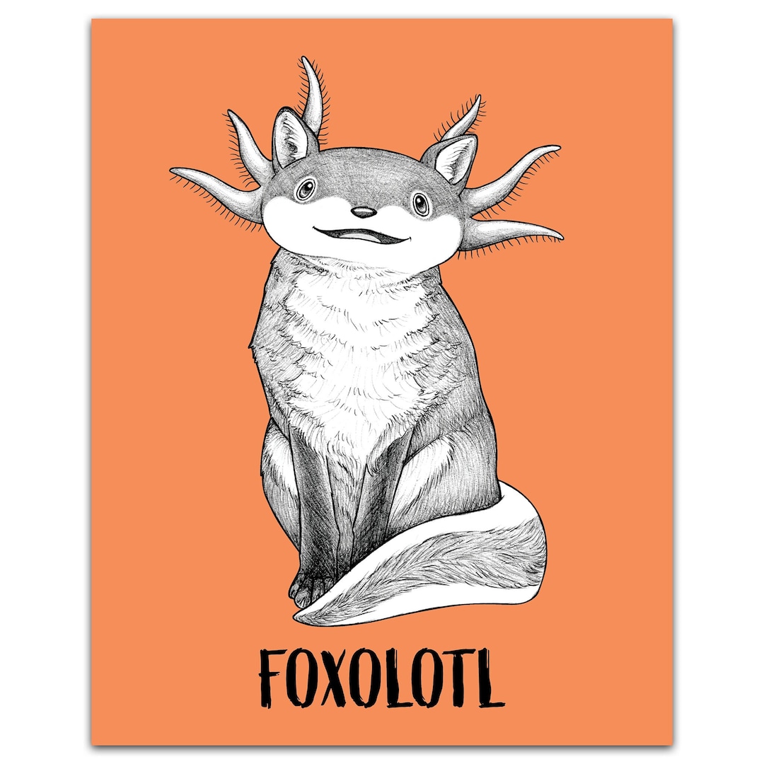 Foxolotl Art Print | Fox + Axolotl Hybrid Animal | 8x10" Art Print - Etsy
