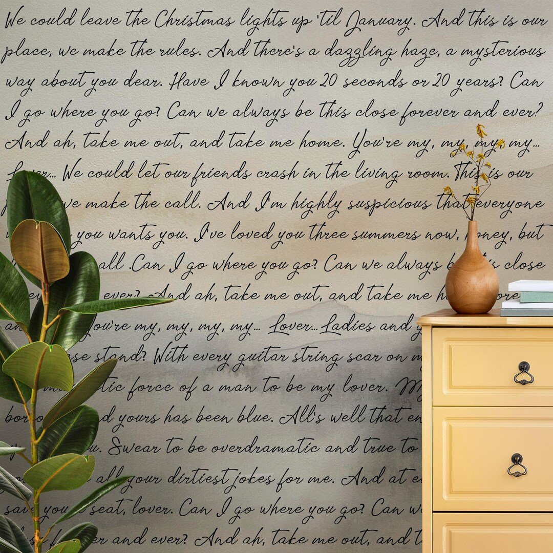 Custom Song Lyrics Peel & Stick Wallpaper | Personalized Romantic Mural ...