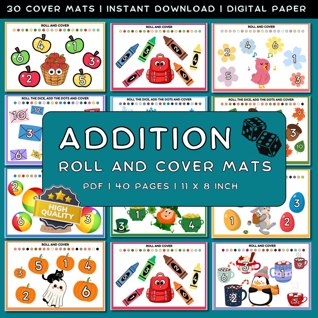 Addition Roll and Cover Mats | Kindergarten Math Game (PDF) - Etsy