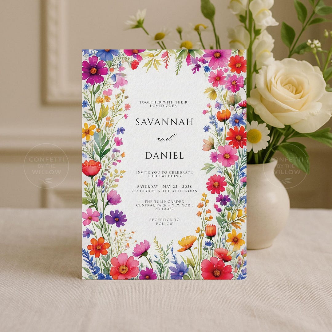 Spring Wildflower Wedding Invite Template - Editable Printable Design ...