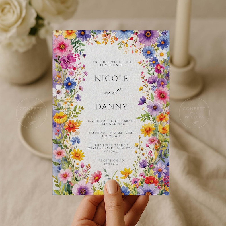 Printable Wildflower Wedding Invitation Template - Editable Design ...