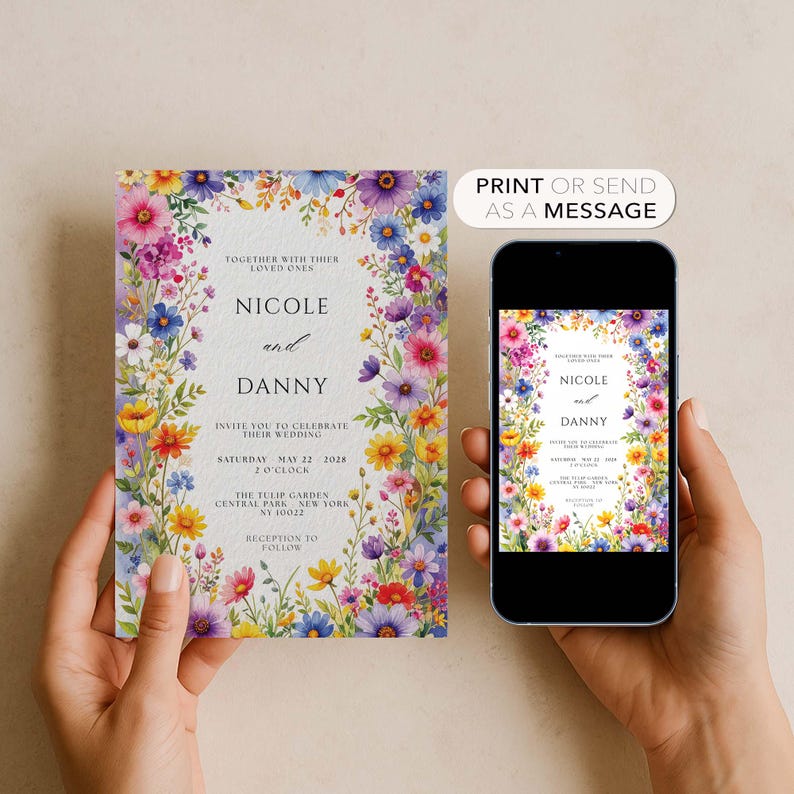 Printable Wildflower Wedding Invitation Template - Editable Design ...