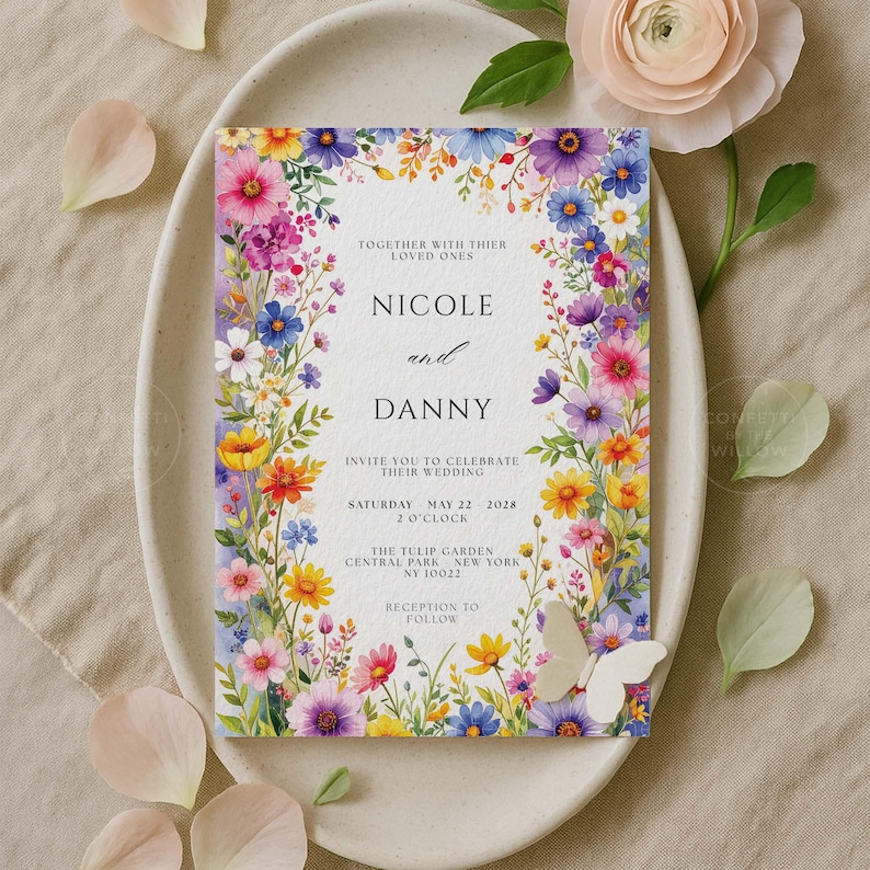 Printable Wildflower Wedding Invitation Template - Editable Design ...