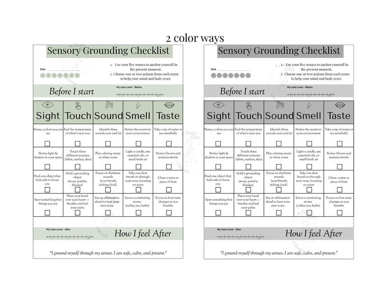 Sensory Grounding Checklist, Mindfulness Worksheet, 5 Senses Activity ...