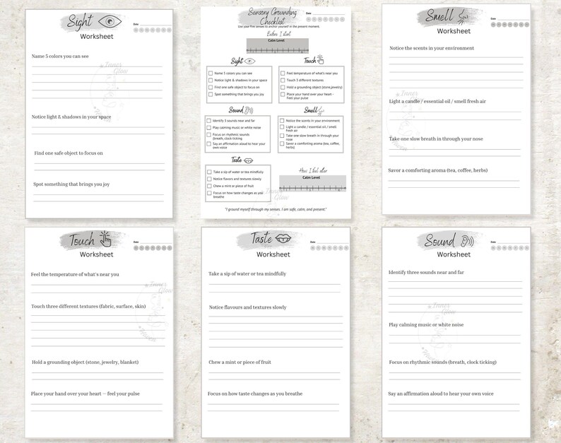 Sensory Grounding Checklist, 5 Senses Worksheets, Anxiety Relief ...