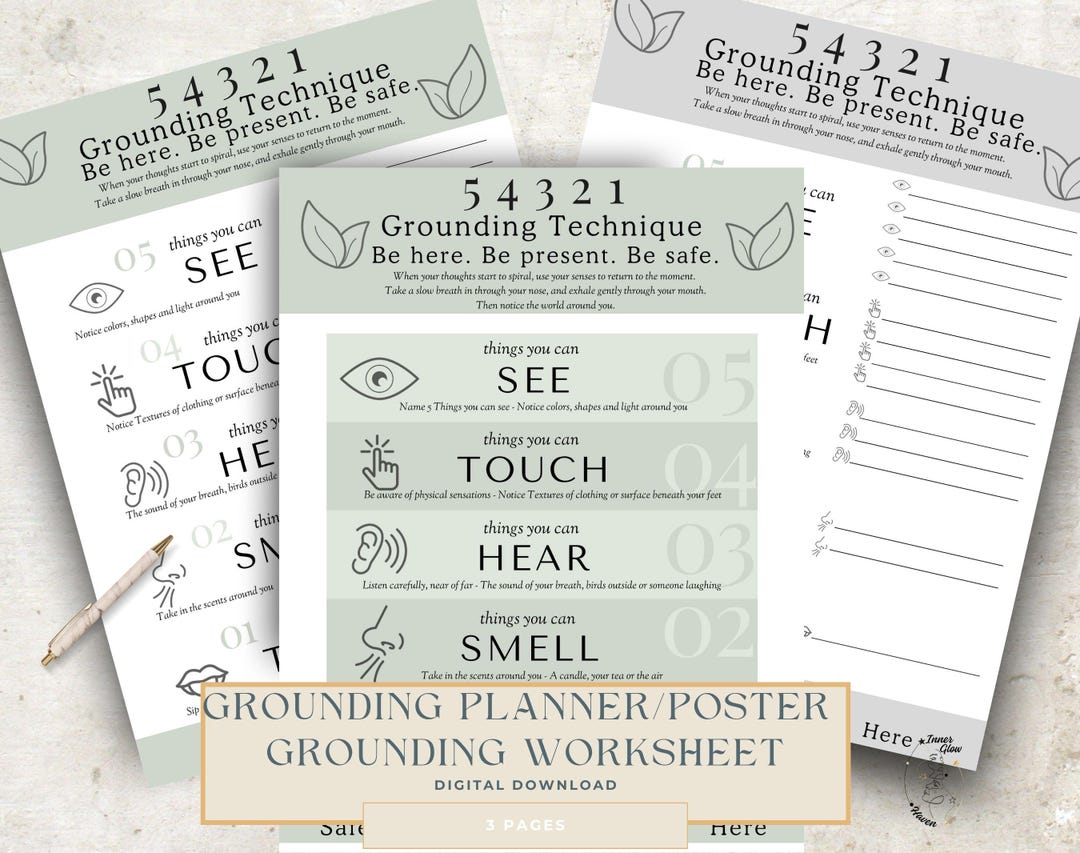 5-4-3-2-1 Grounding Technique Poster and Worksheet, Mindfulness Wall ...