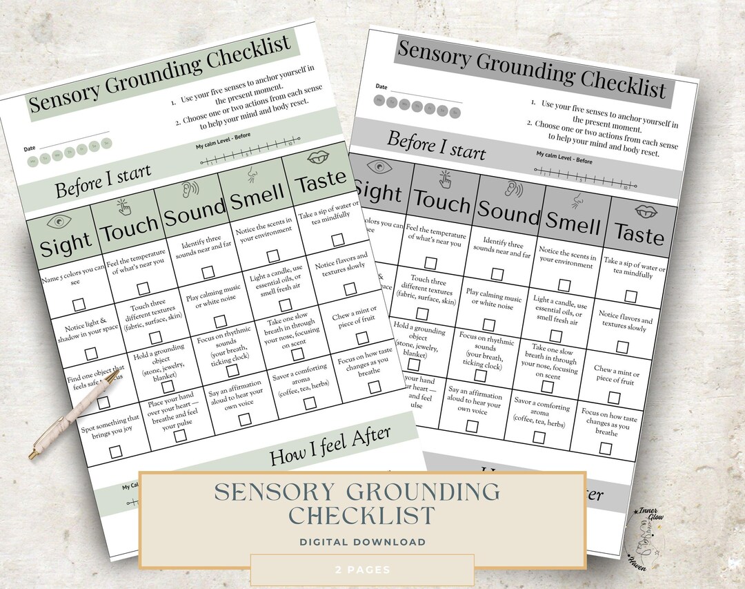 Sensory Grounding Checklist, Mindfulness Worksheet, 5 Senses Activity ...