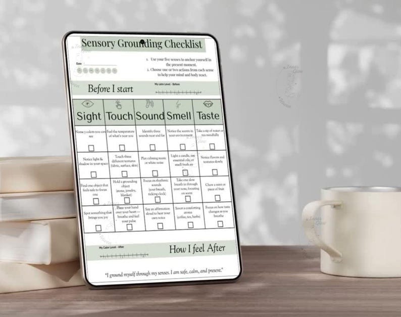 Sensory Grounding Checklist, Mindfulness Worksheet, 5 Senses Activity ...