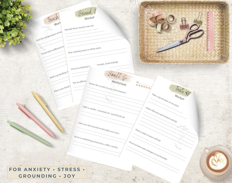 Sensory Grounding Checklist, 5 Senses Worksheets, Anxiety Relief ...