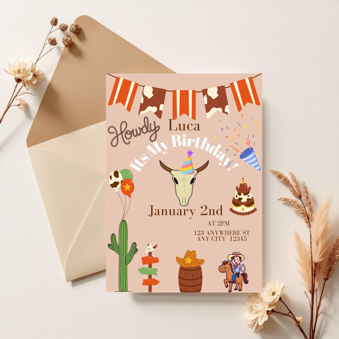 Western Theme Birthday Invitation | Howdy Cowboy Party Printable ...