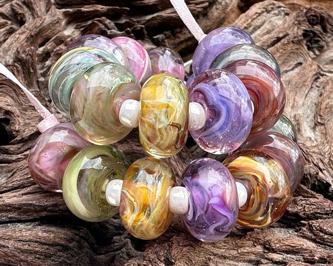 19 Spring Swirl Orphans Lampwork Beads Set SRA, Pastel Lampwork Beads ...