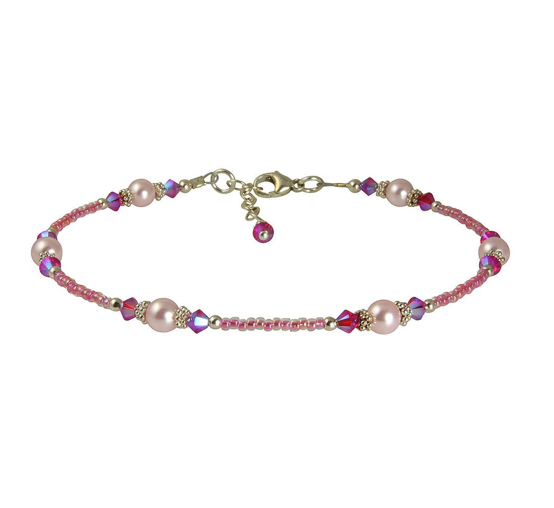 Ooh La La Pink Pearl Beaded Anklet, Pink Anklet, Pearl Anklet, Sterling ...