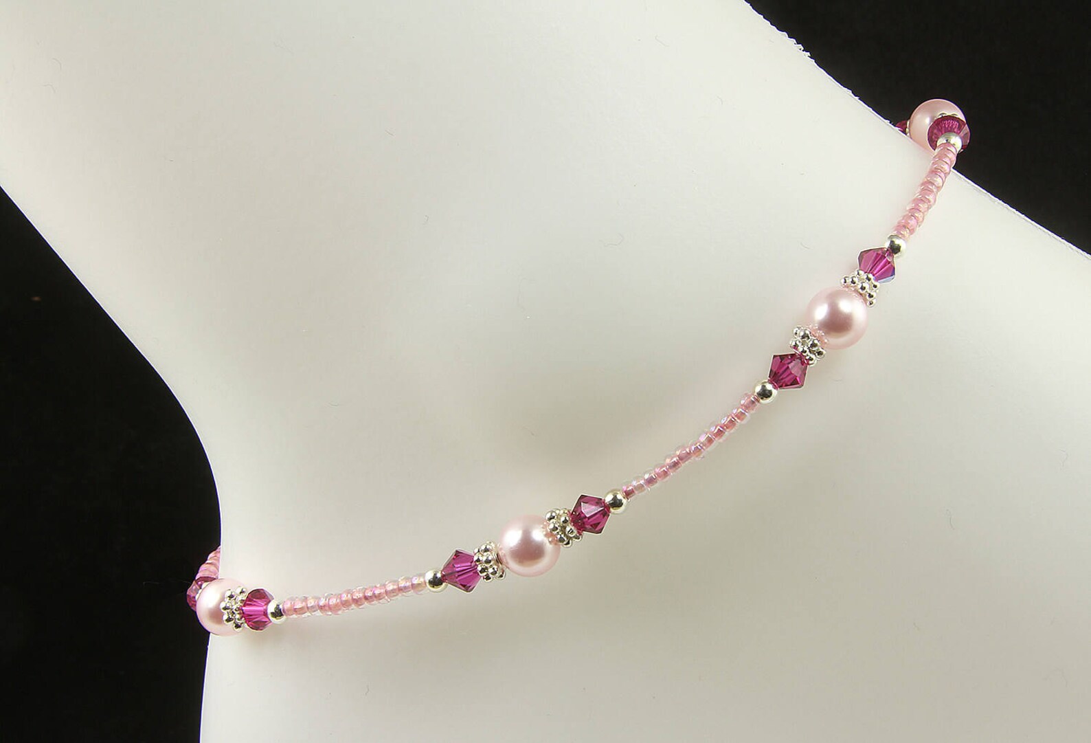Fuchsia Pink Rose Crystal Pearl Anklet Custom Pink Anklet - Etsy