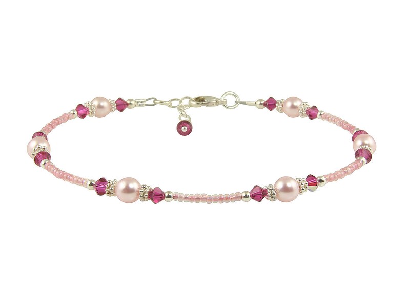Fuchsia Pink Rose Crystal Pearl Anklet Custom Pink Anklet - Etsy