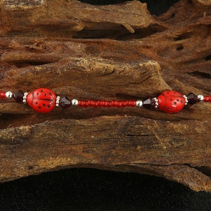 Candy Red Ladybug Beaded Bracelet, Ladybug Anklet, Red Anklet, Custom ...