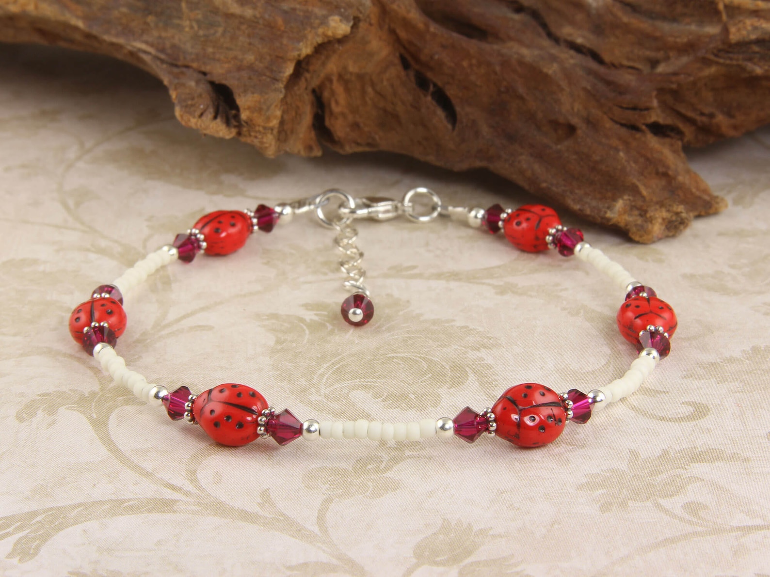 Ruby Crystal Ladybug Beaded Anklet, Ladybug Anklet, Ladybug, Red Anklet ...