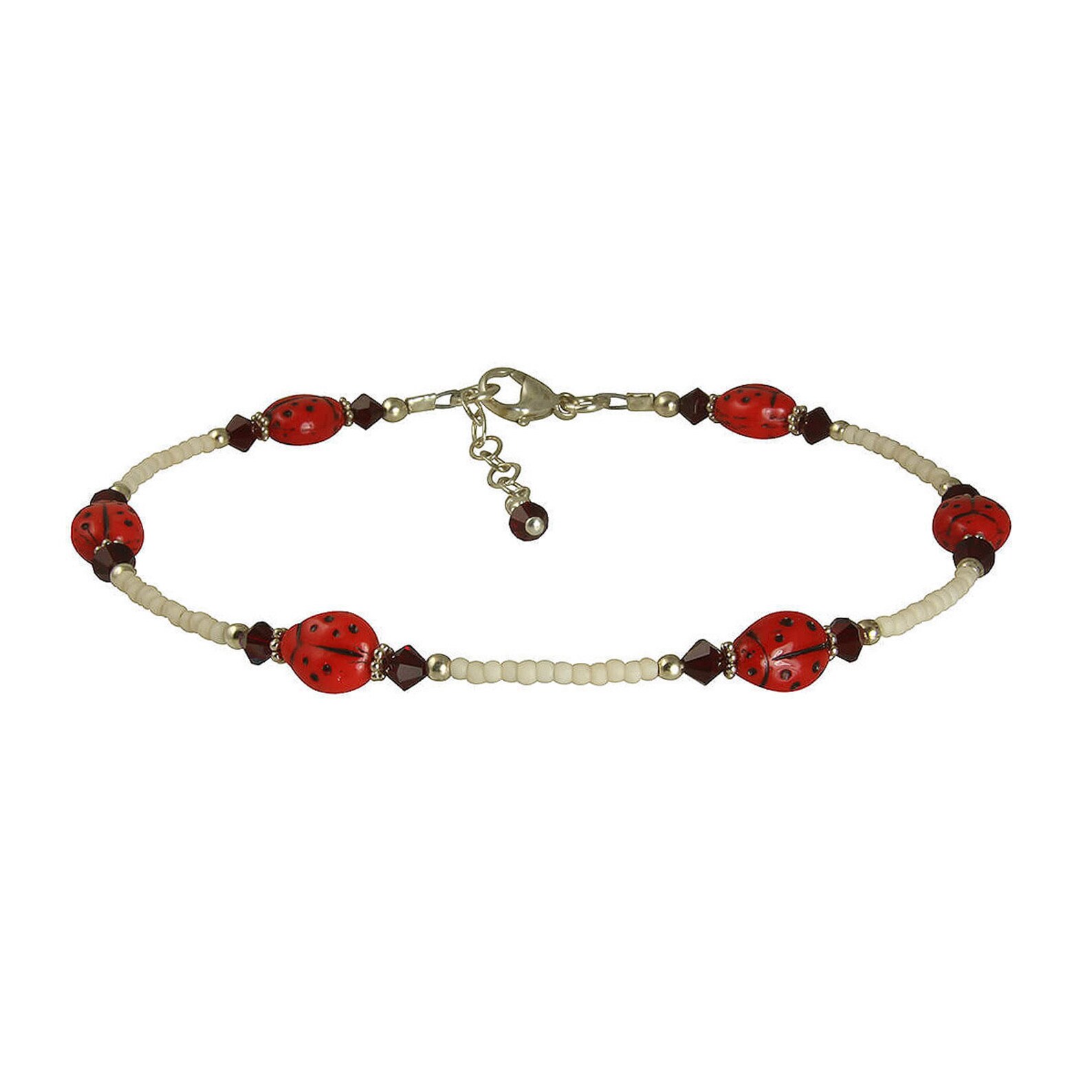 Ruby Crystal Ladybug Beaded Anklet, Ladybug Anklet, Ladybug, Red Anklet ...