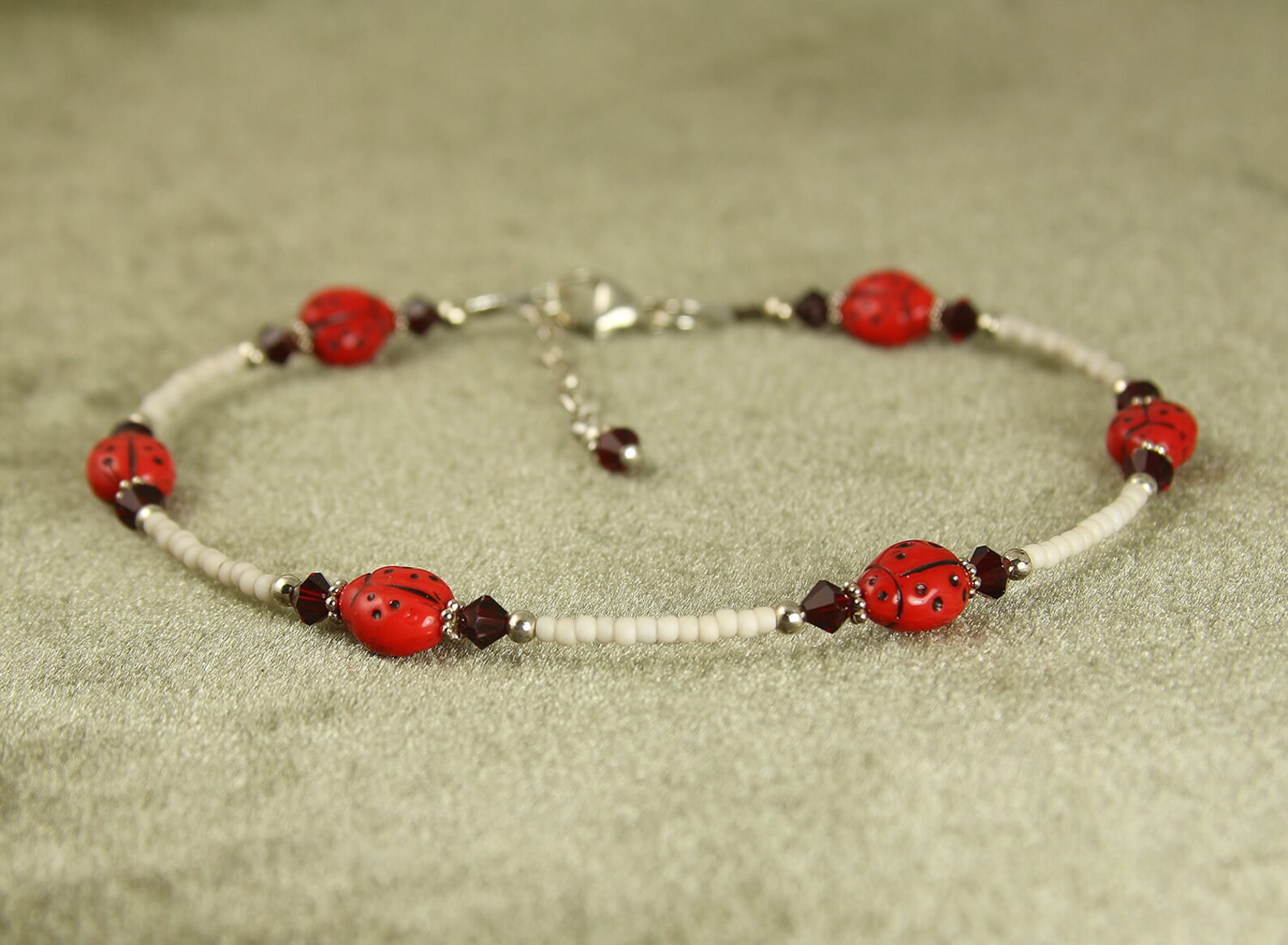 Ruby Crystal Ladybug Beaded Anklet Ladybug Anklet Ladybug - Etsy