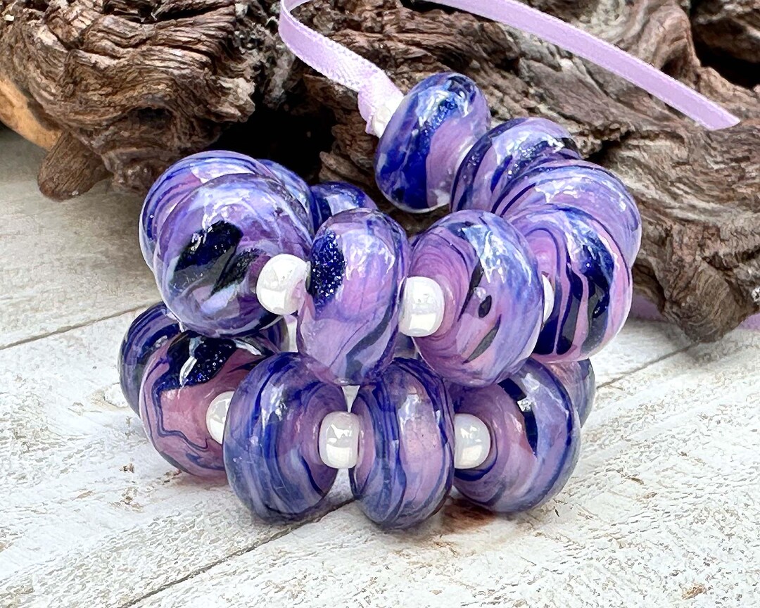 MTO Pink Blue Goldstone Lampwork Beads, Made to Order, Pink Lampwork ...