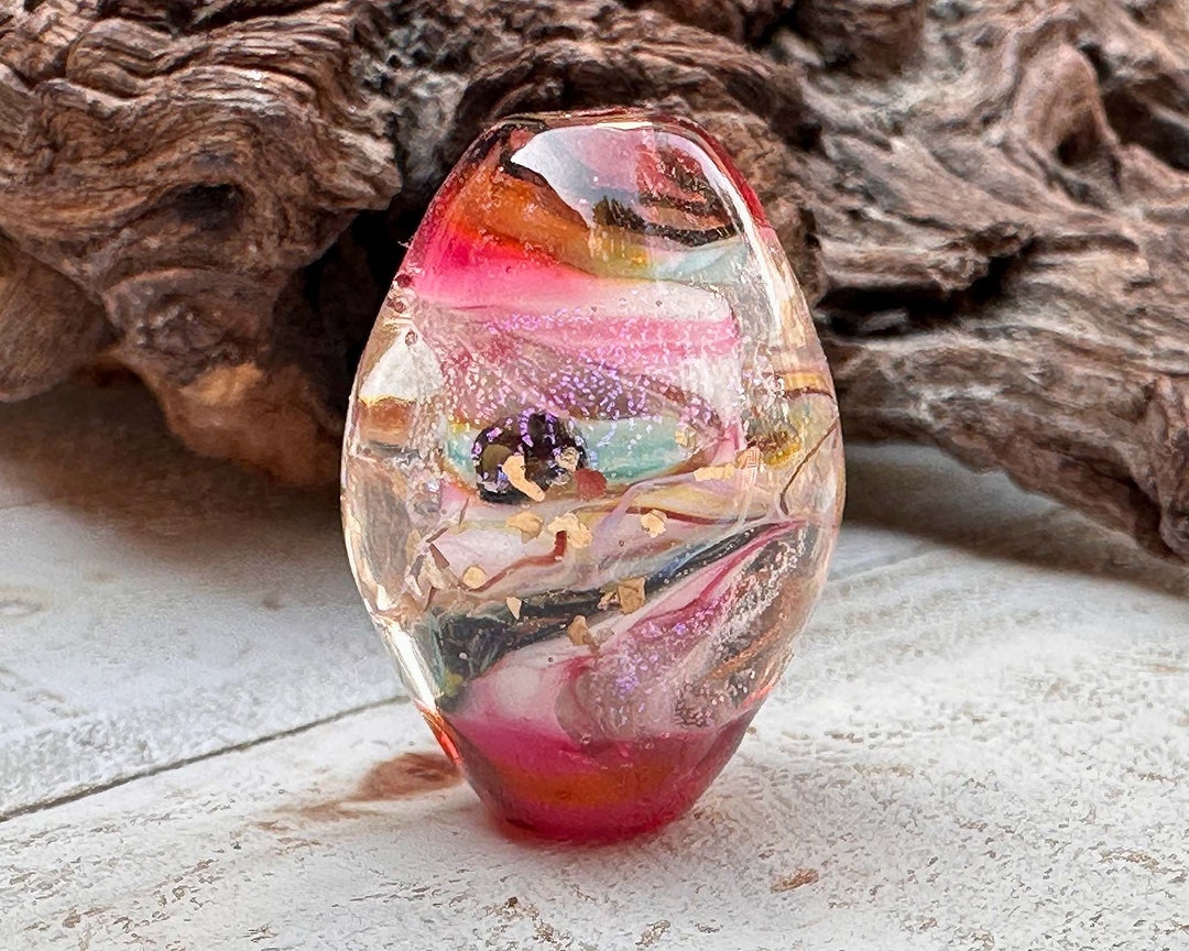 Pink Dichroic Shimmer Lampwork Focal Bead SRA, Pink Lampwork Bead ...
