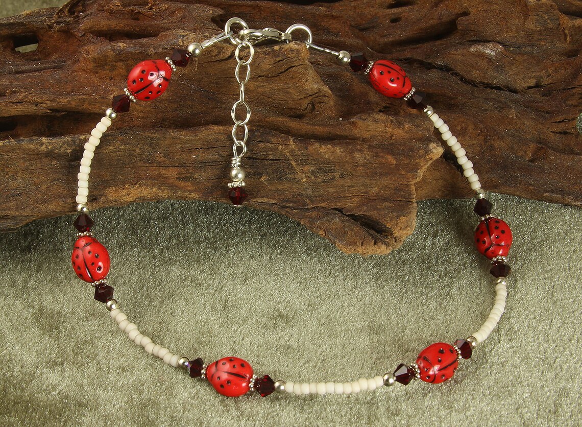 Ruby Crystal Ladybug Beaded Anklet Ladybug Anklet Ladybug - Etsy
