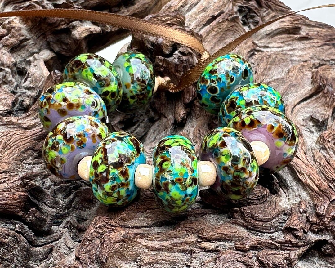 12 Jade Forrest Pairs Lampwork Beads Set SRA, Green Lampwork Beads ...