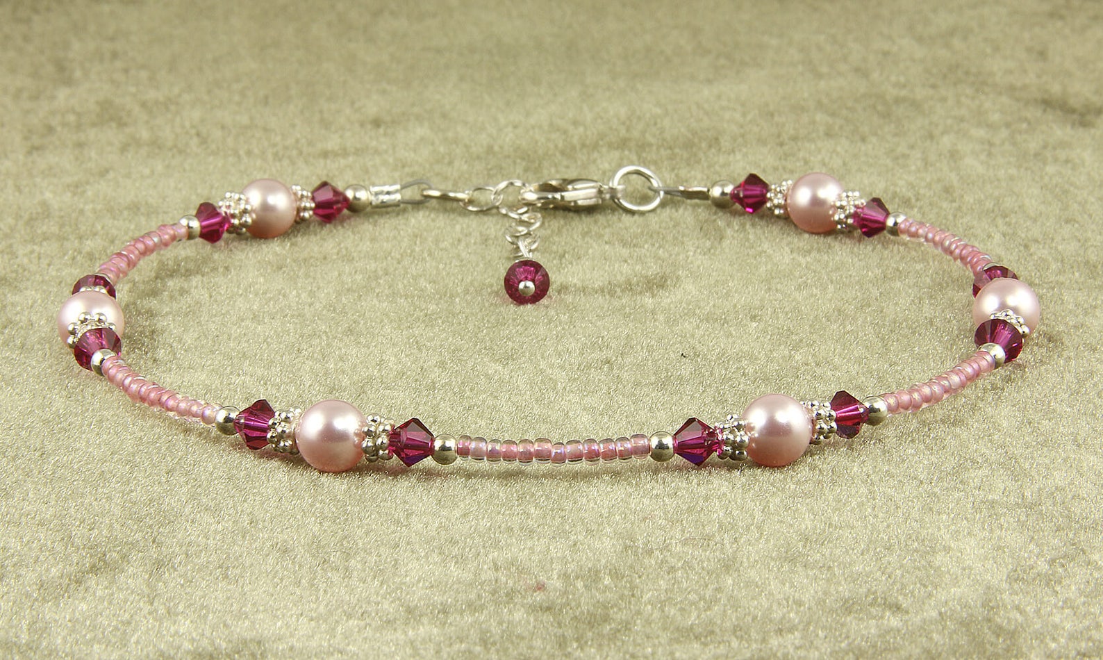 Fuchsia Pink Rose Crystal Pearl Anklet Custom Pink Anklet - Etsy