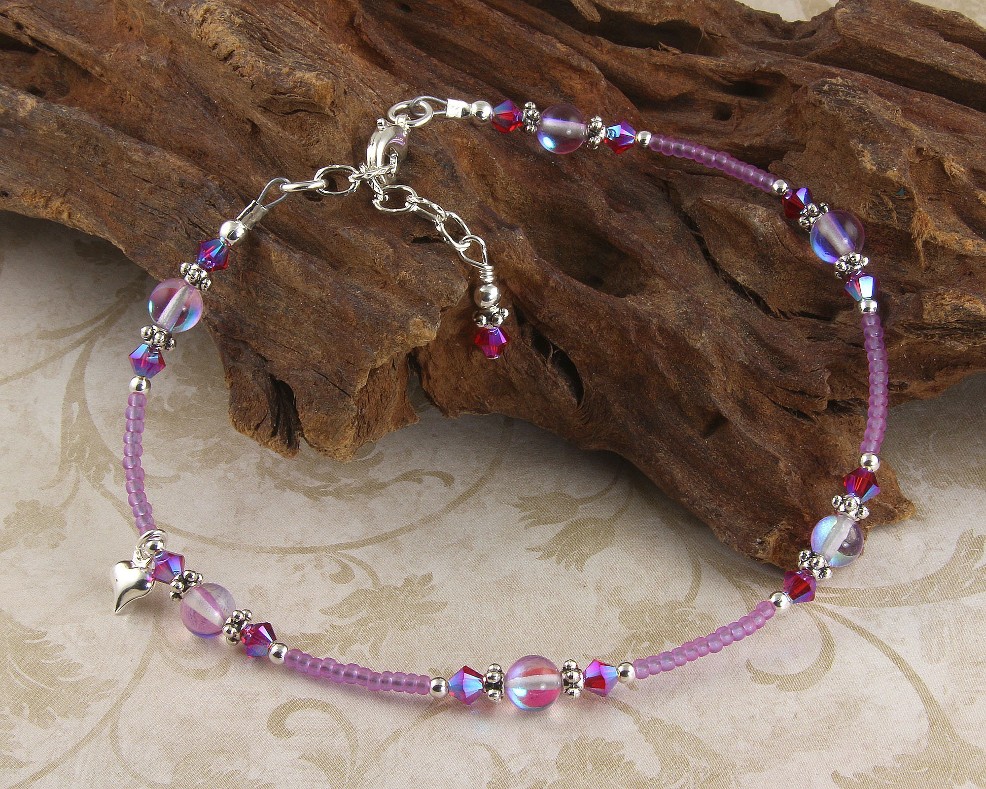 swcreationsjewelry Handmade Purple Crystal Silver Plated Anklet Purple Anklet Silver Plated Anklet Custom Anklets Crystal Anklet