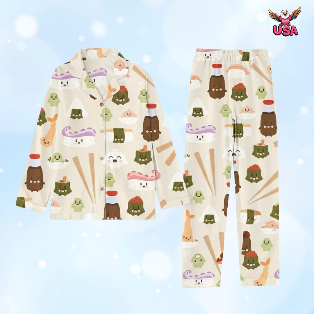 Sushi Pajama Set Kawaii Japanese Food Sleepwear Women Funny Onigiri Soy ...