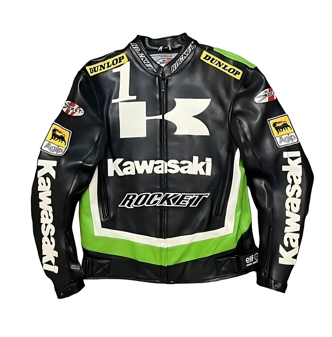 Vintage Kawasaki Racing Leather Jacket Retro Motorcycle Biker Gear ...