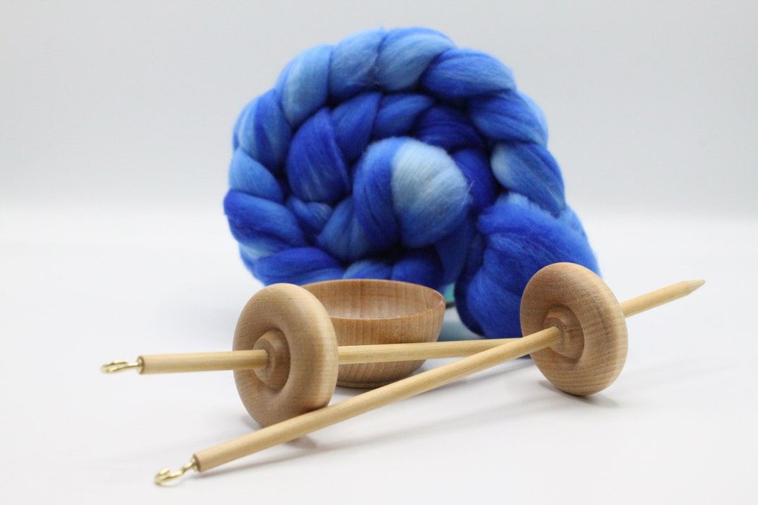 Complete Beginner Drop Spindle Kit - Midi Kit Blue- Top Whorl, Bottom ...