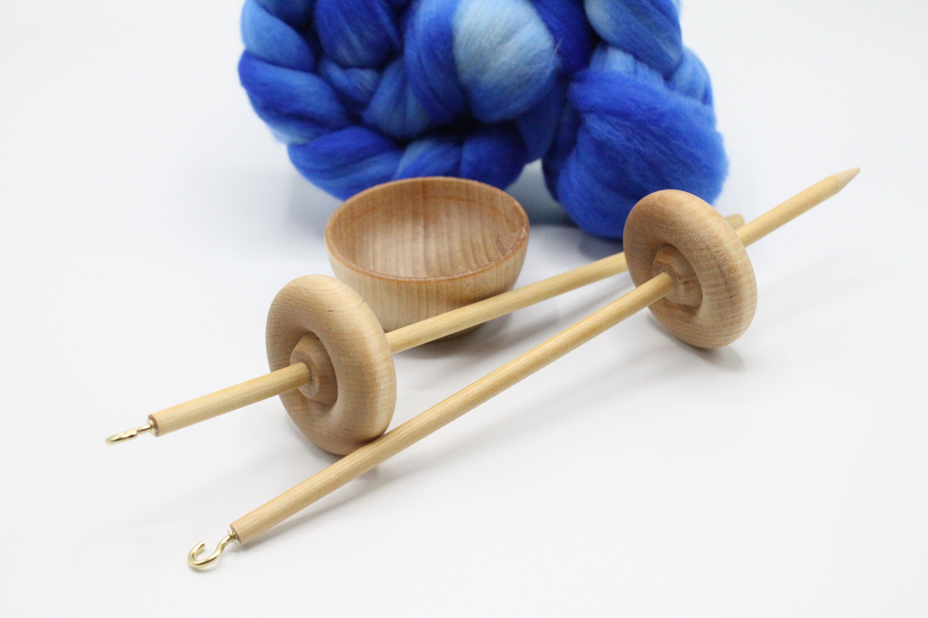 Complete Beginner Drop Spindle Kit - Midi Kit Blue- Top Whorl, Bottom ...