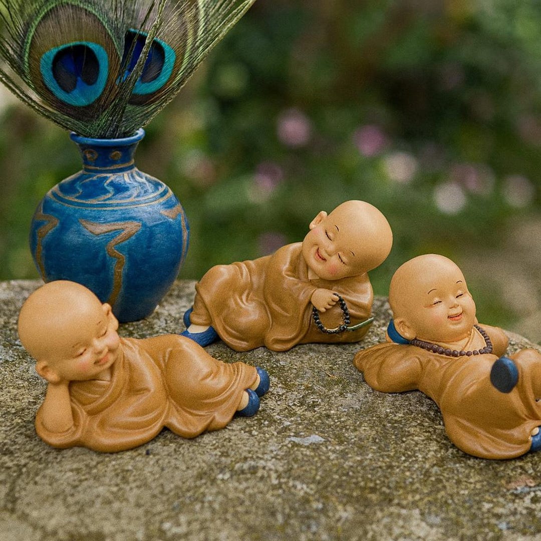 Mini Lying Monk Figurine – Cute Zen Boy Statue for Home Decor, Car ...