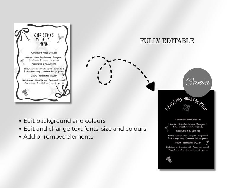 Black and White Christmas Mocktail Menu Holiday Non Alcoholic Drink ...