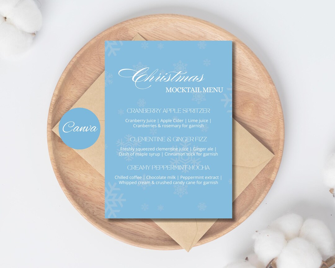 Snowflake Christmas Mocktail Menu Holiday Drink Menu Template Festive ...