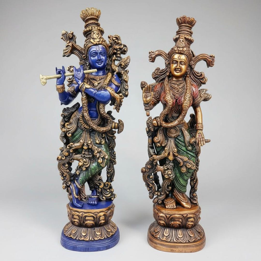 Small Brass Radha Krishna Idol – Eternal Symbols of Divine Love ...