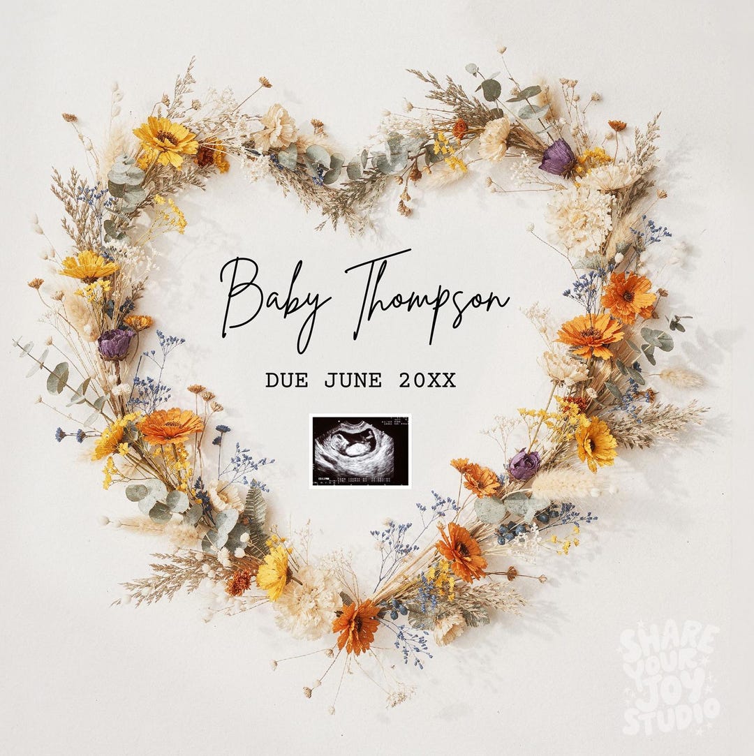 Editable Floral Pregnancy Announcement Gender Neutral Boho Botanical ...