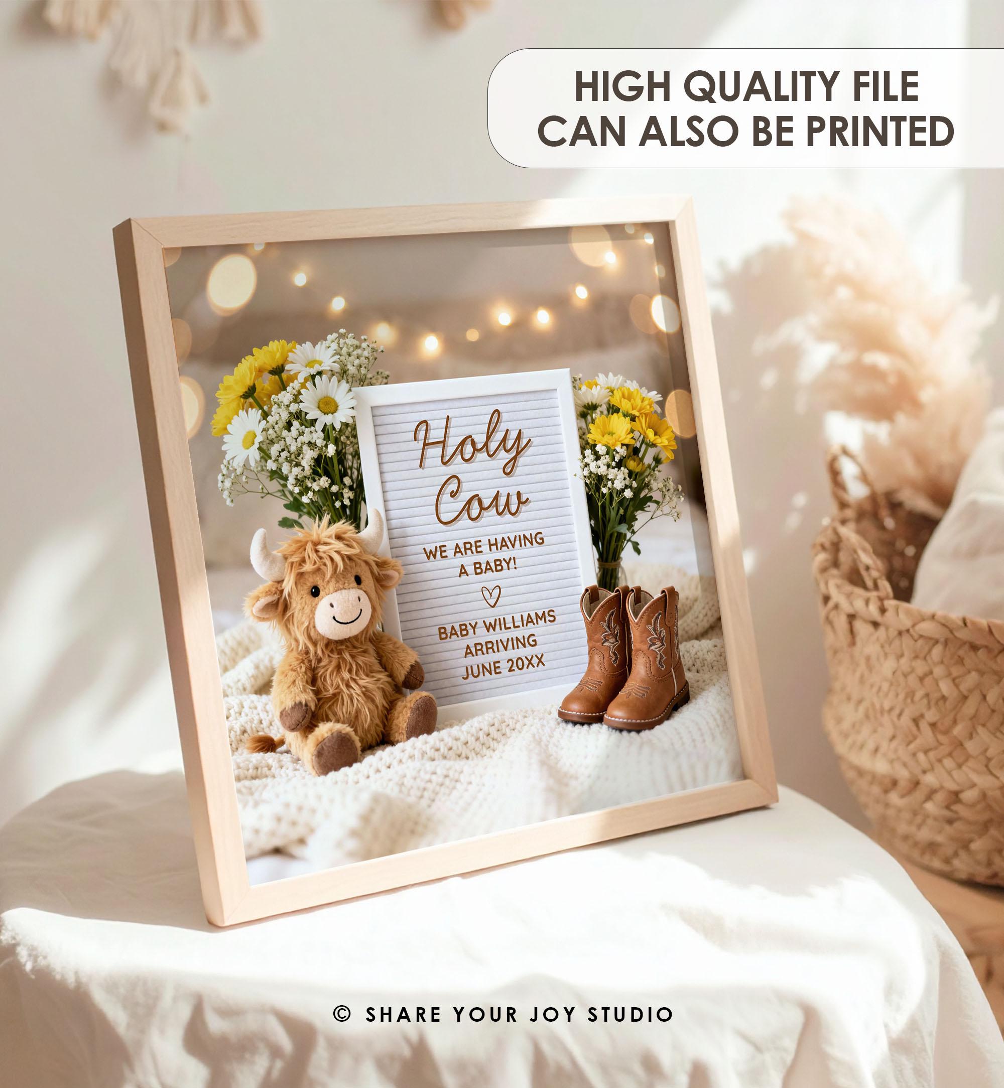 Editable Holy Cow Pregnancy Announcement, Highland Cow Baby Reveal ...