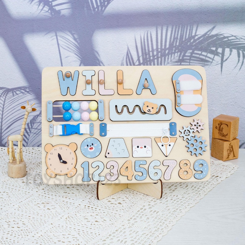 Montessori Wooden Busy Board, Custom Name Puzzle With Animals ...