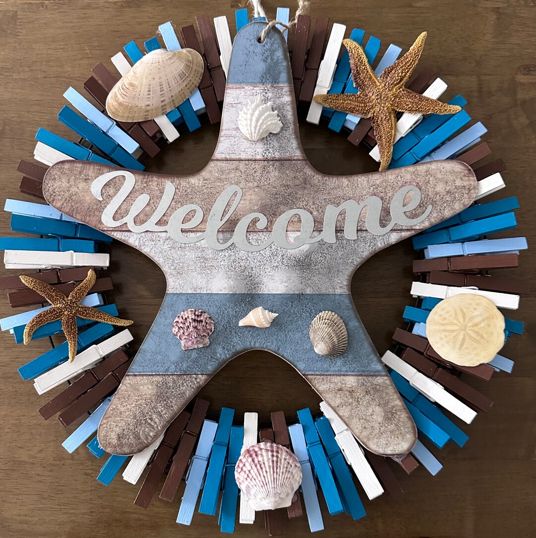 Ocean Themed Welcome Clothespin Wreath - Etsy