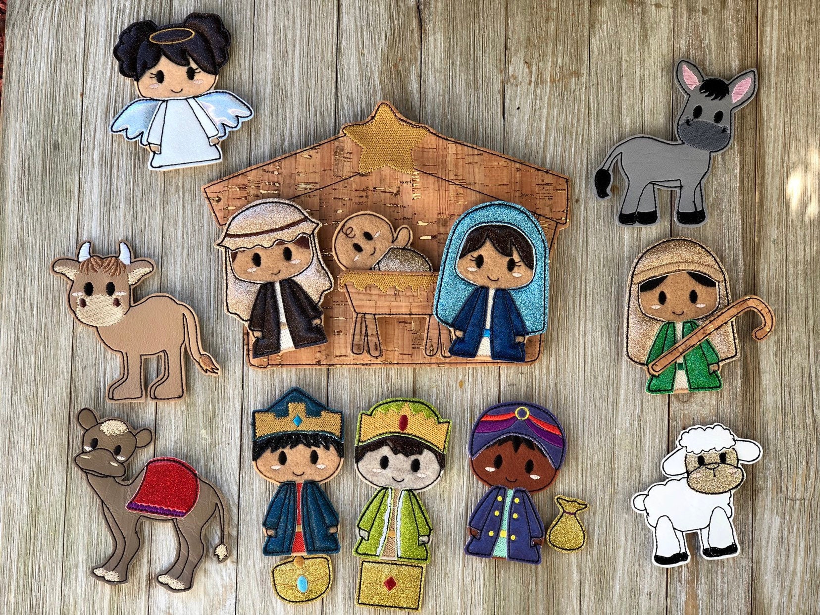 Sparkly Nativity Finger Puppet Set Darker Complexions, Christmas Gift ...