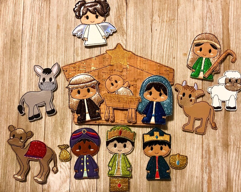 Sparkly Nativity Finger Puppet Set Darker Complexions, Christmas Gift ...