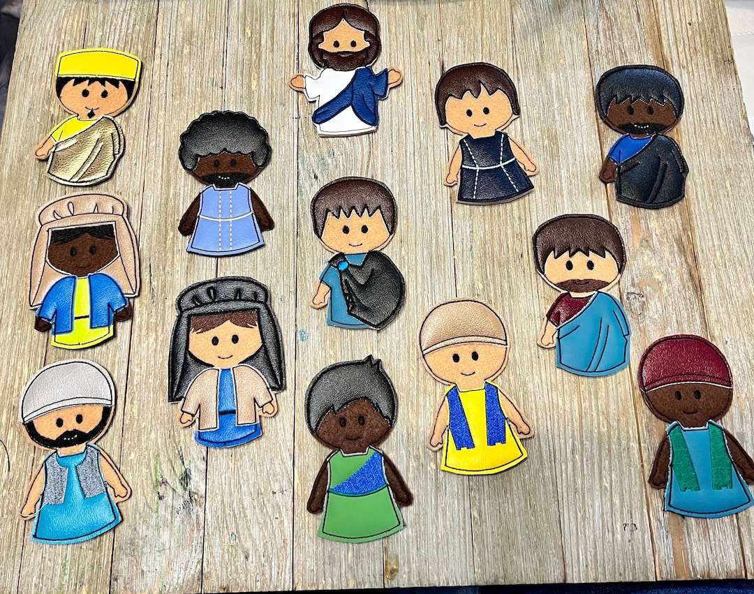 Jesus and His 12 Disciples Finger Puppets Darker Complexion. Bible ...