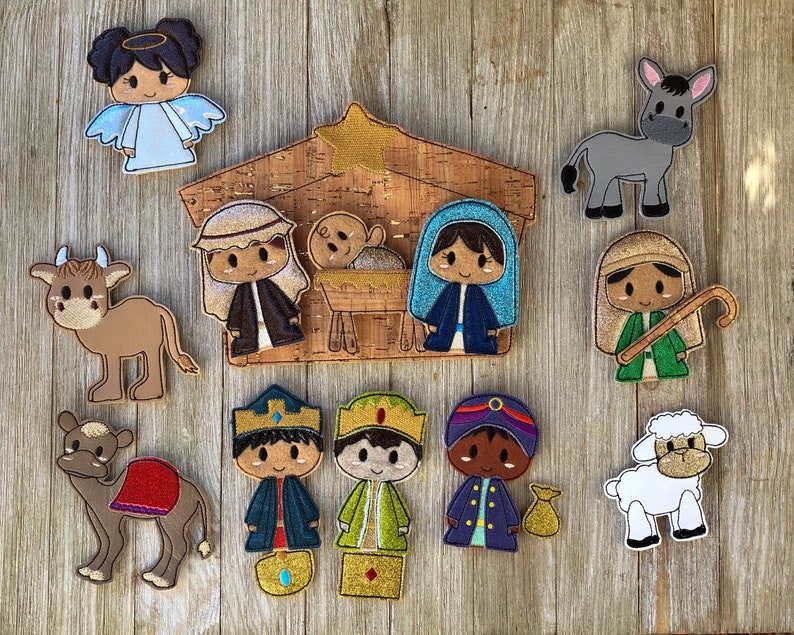Sparkly Nativity Finger Puppet Set Darker Complexions, Christmas Gift ...